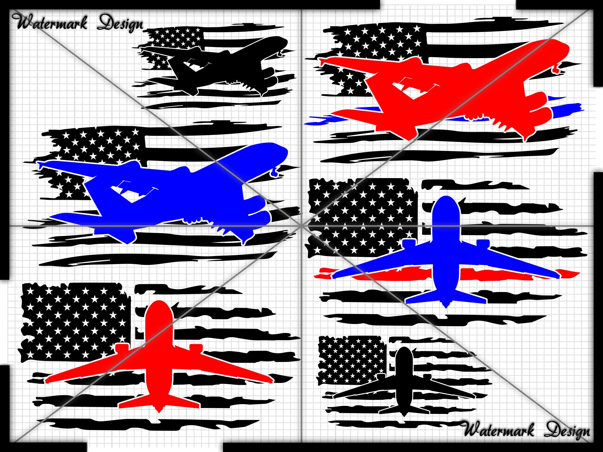 Plane Flag Distressted - Vector Clip Art Cut File-commercial/personal ...
