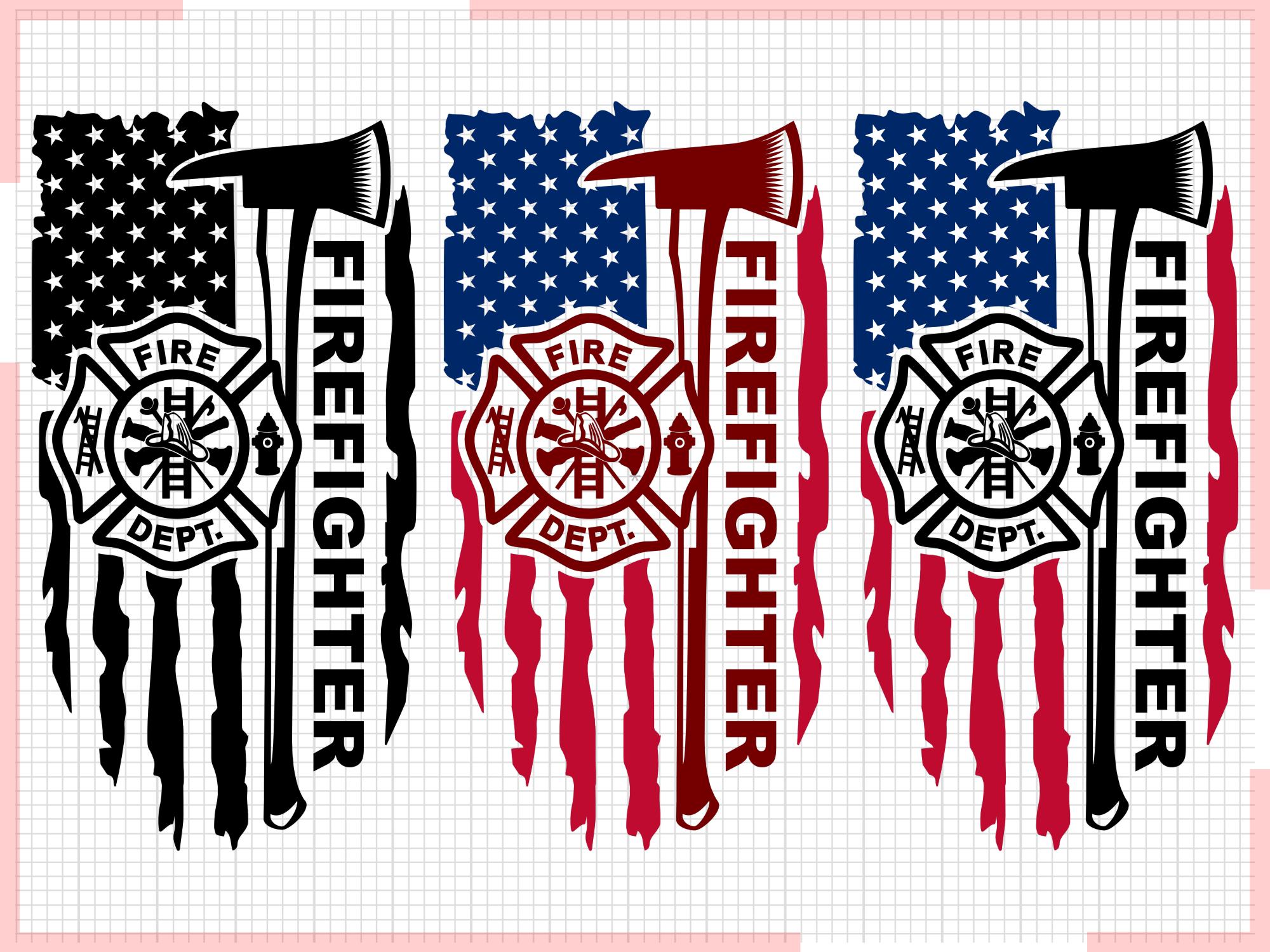 Fire Fighter Distressed Flag Logo Fire Fighter Background Axe Font ...