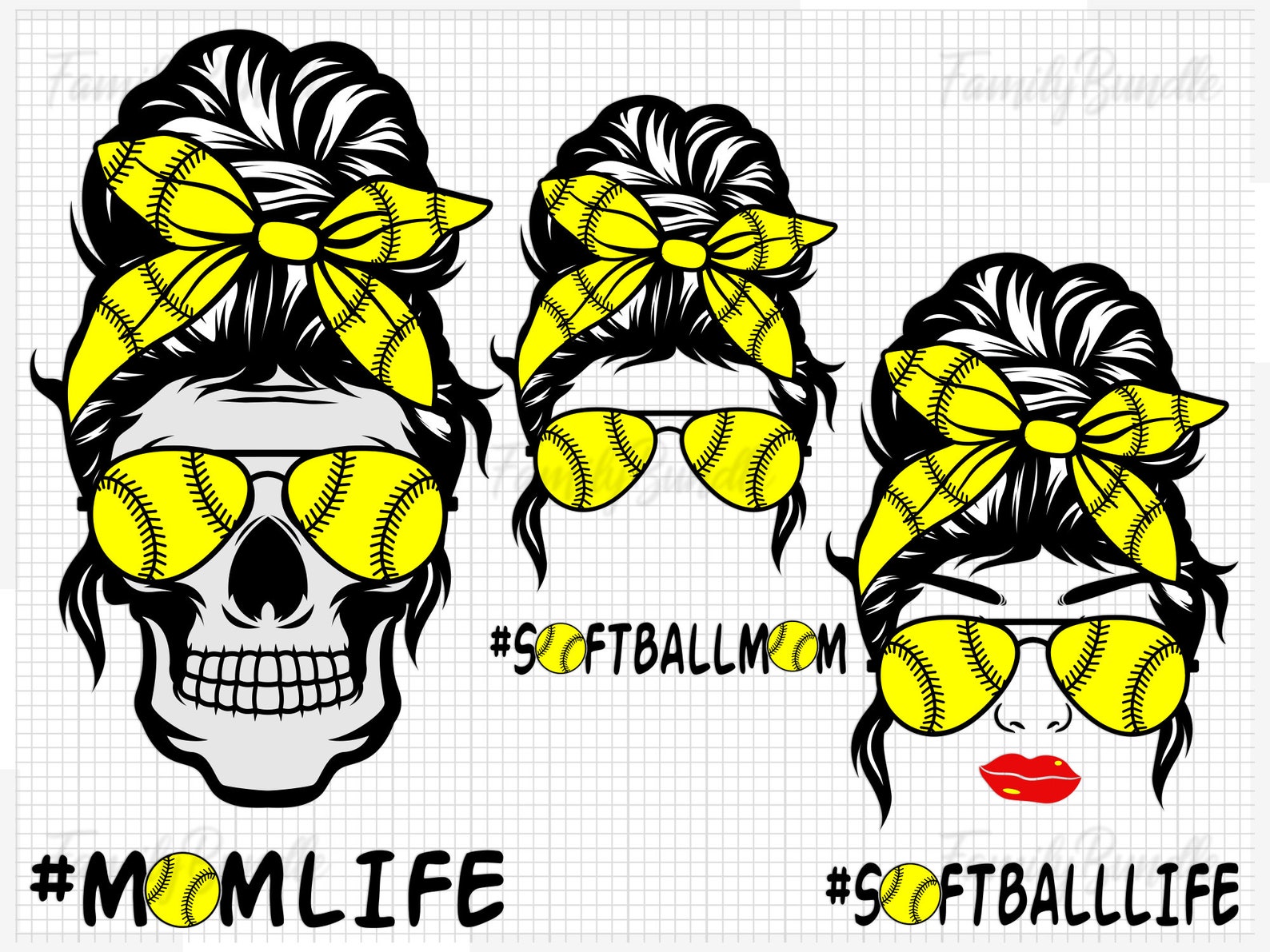 Mom Life Svg Messy Bun Svg Softball Mom Svg Softball Svg Etsy