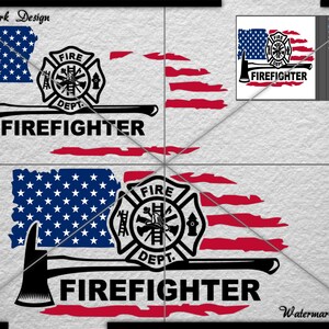 Fire Fighter Distressed Flag Logo Fire Fighter Background Axe Font ...