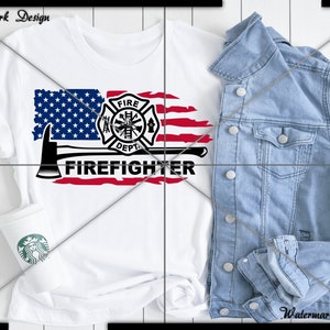 Fire Fighter Distressed Flag Logo Fire Fighter Background Axe Font ...