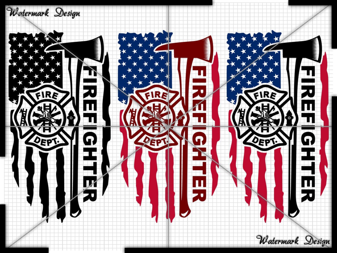 Fire Fighter Distressed Flag Logo Fire Fighter Background Axe - Etsy