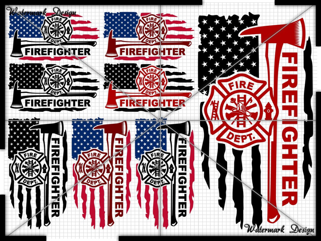 Fire Fighter Distressed Flag Logo Fire Fighter Background Axe Font ...