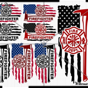 Fire Fighter Distressed Flag Logo Fire Fighter Background Axe Font ...