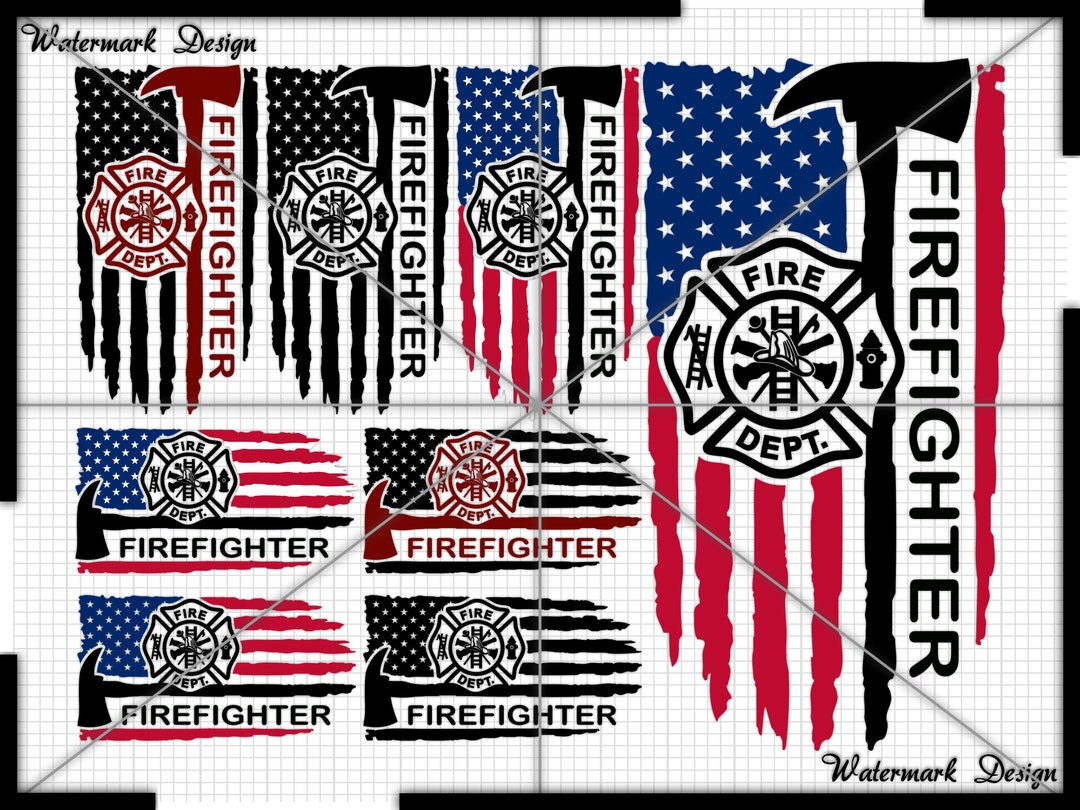 Fire Fighter Distressed Flag Logo Fire Fighter Background Axe Font ...