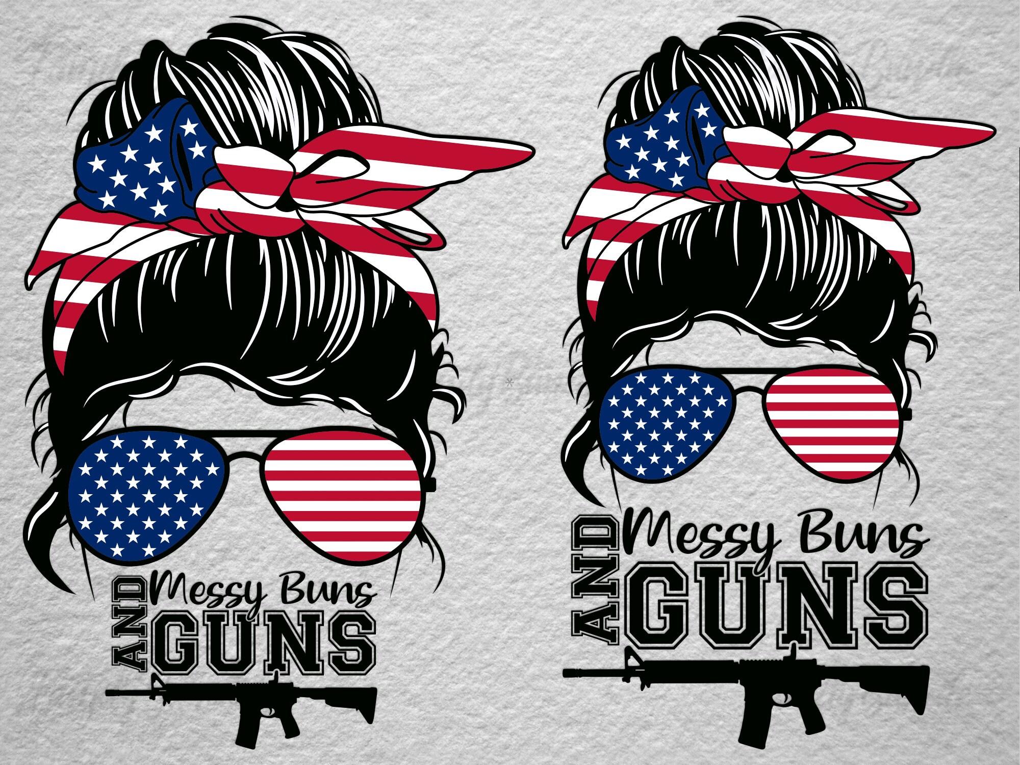 Messy Buns and Loaded Gun Messy Buns and Guns Design Bundle - Etsy