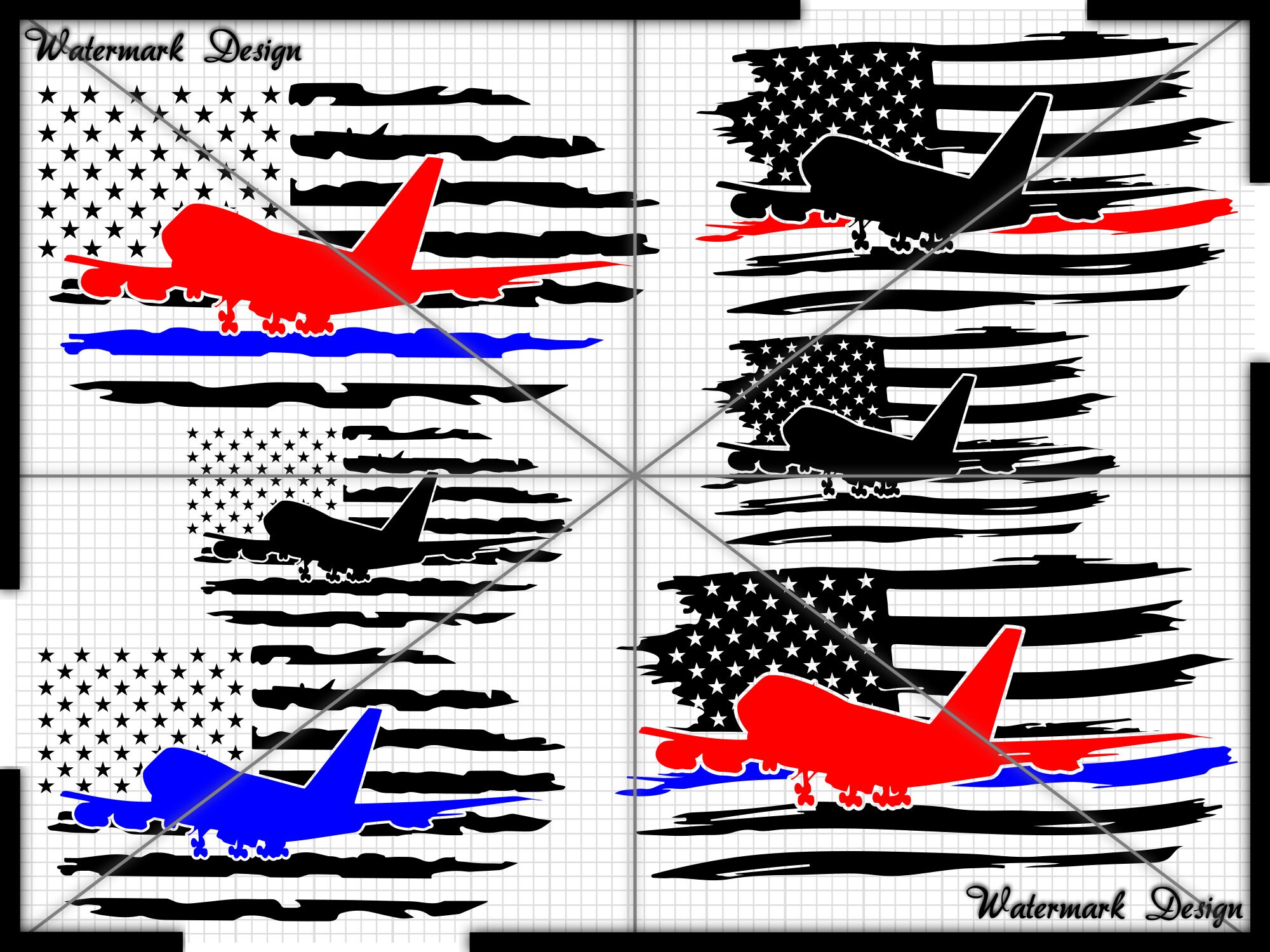 Plane Flag Distressted - Vector Clip Art Cut File-commercial/personal ...