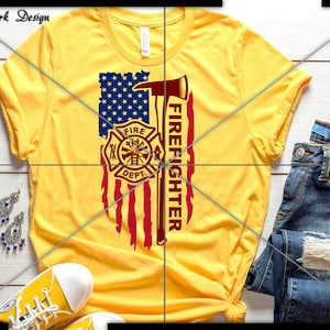 Fire Fighter Distressed Flag Logo Fire Fighter Background Axe Font ...