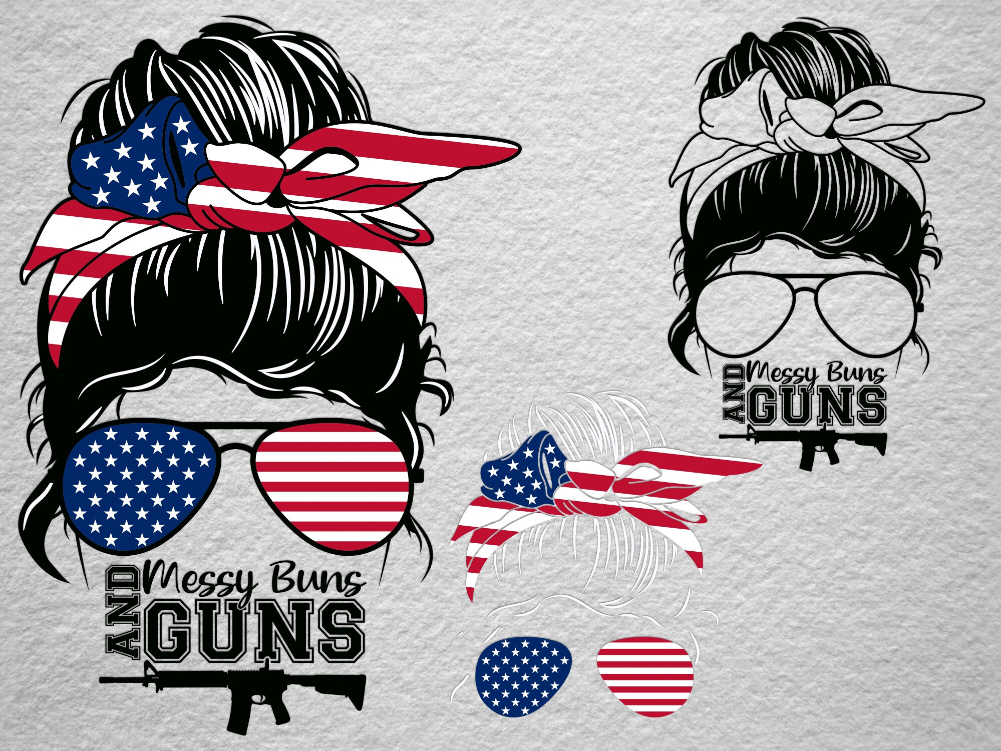 Messy Buns and Loaded Gun Messy Buns and Guns Design Bundle - Etsy