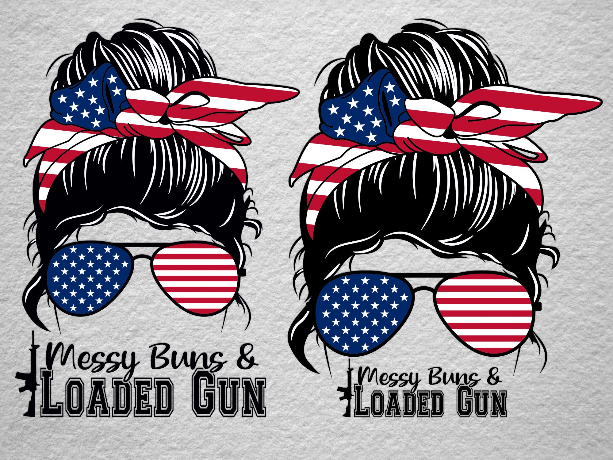 Messy Buns and Loaded Gun Messy Buns and Guns Design Bundle - Etsy