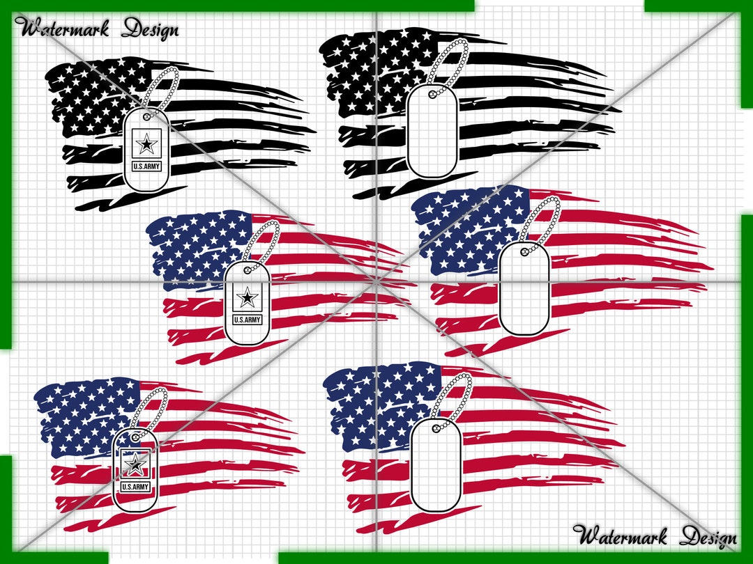 American Distressed Flag With Military Tag Green Army Svg, Military Svg ...