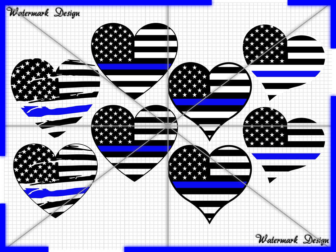 Heart US Flag Distress Police Thin Blue Matter, Thin Blue Matter, Back ...