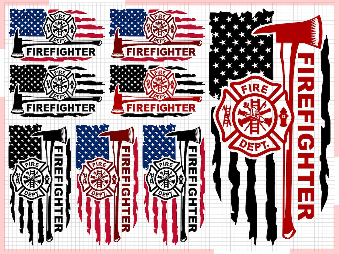 Fire Fighter Distressed Flag Logo Fire Fighter Background Axe Font ...