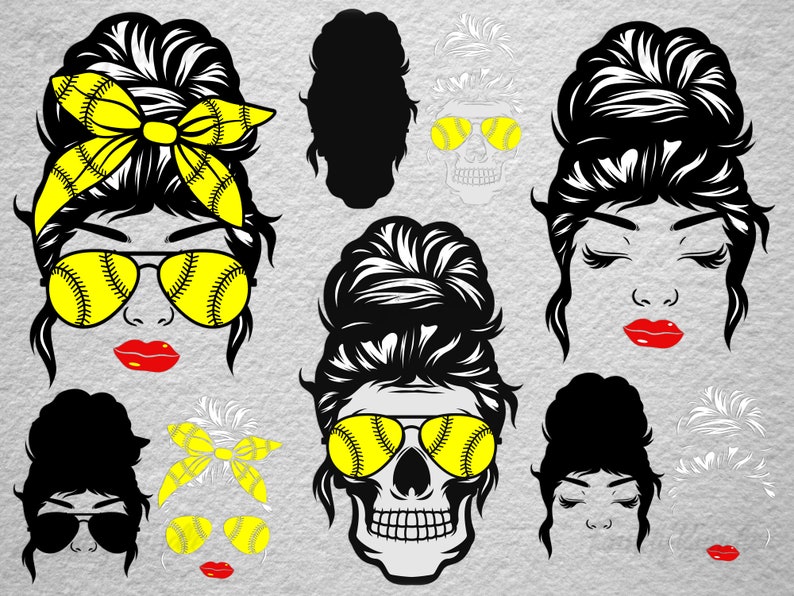 Mom Life Svg Messy Bun Svg Softball Mom Svg Softball Svg Etsy