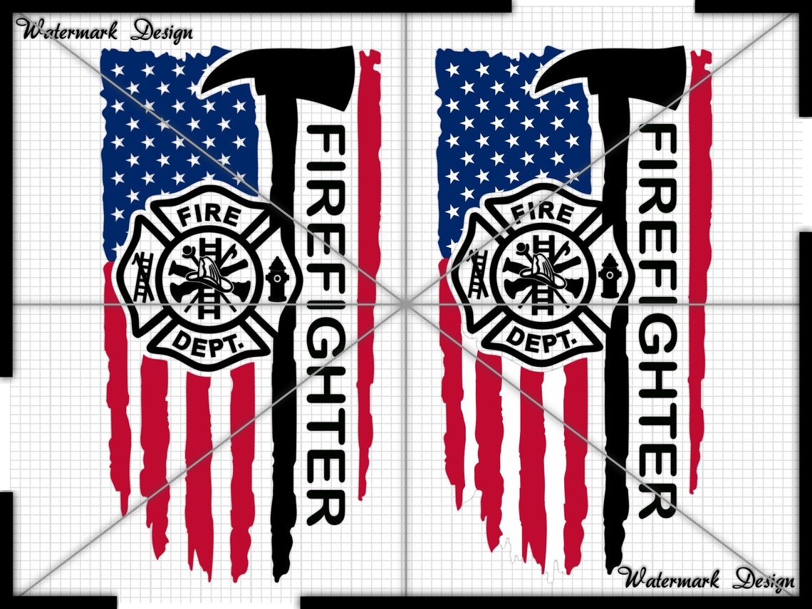 Fire Fighter Distressed Flag Logo Fire Fighter Background Axe - Etsy