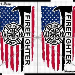 Fire Fighter Distressed Flag Logo Fire Fighter Background Axe Font ...