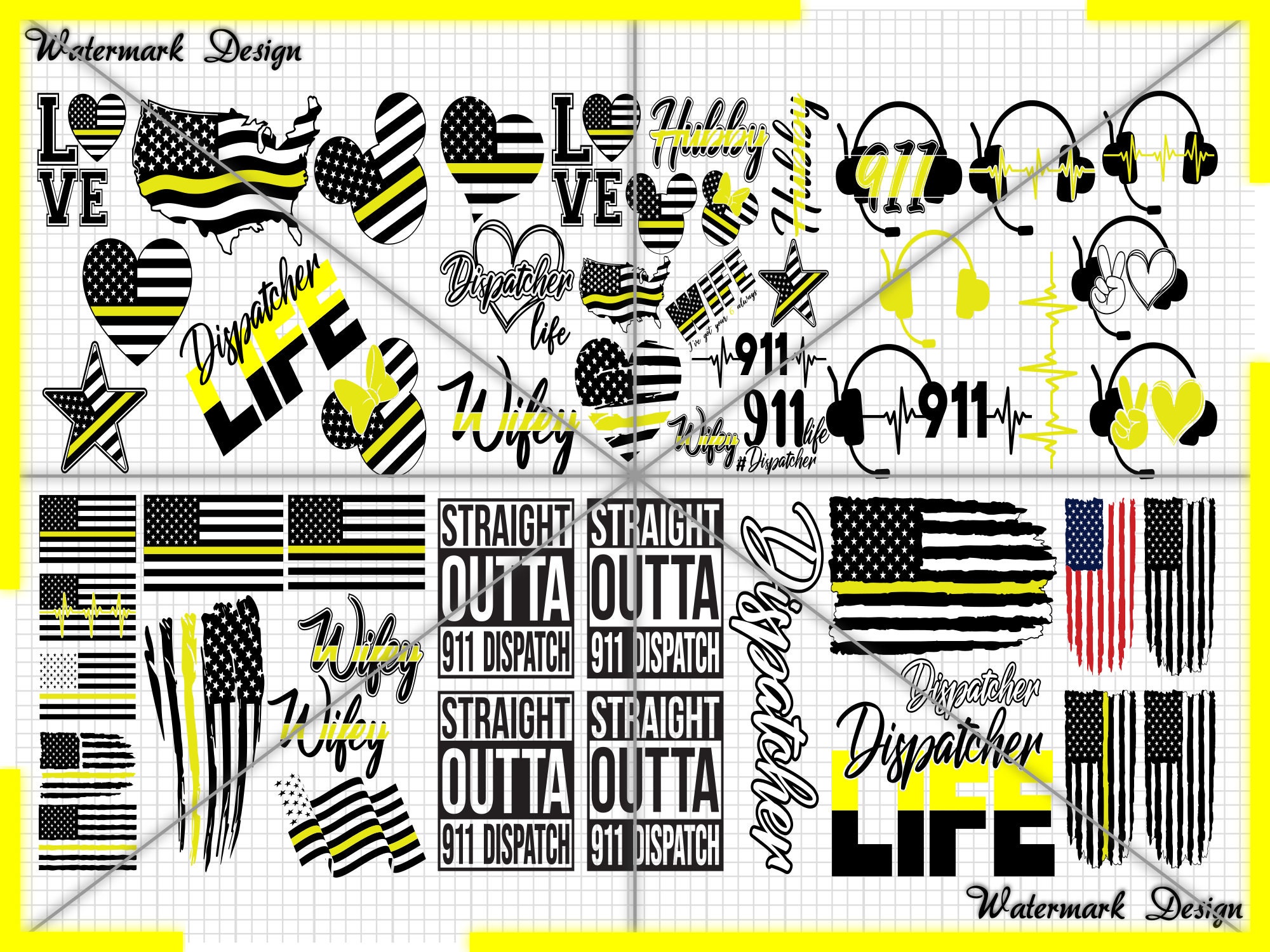 Dispatcher Thin Yellow Design Bundle Volume All 60 Design in - Etsy