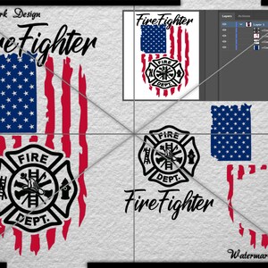 Fire Fighter Distressed Flag Logo Fire Fighter and Font Firefighter ...