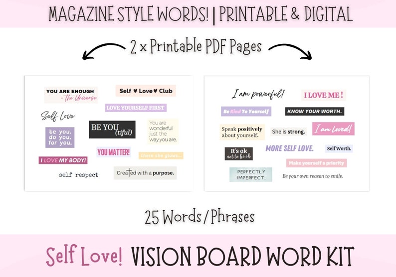 Self Love Vision Board Printable Vision Board Digital - Etsy