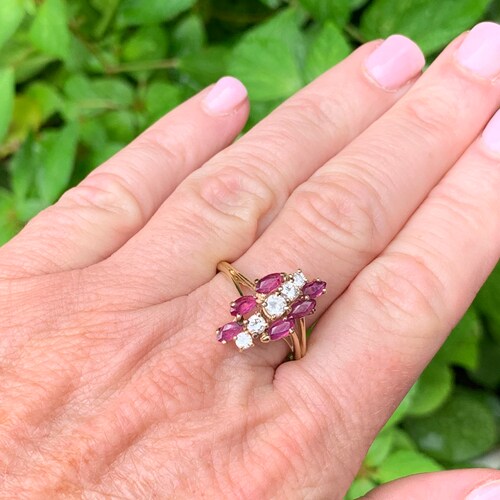 10K Estate Yellow Gold Ruby and Diamond Ring Size 7 - Etsy