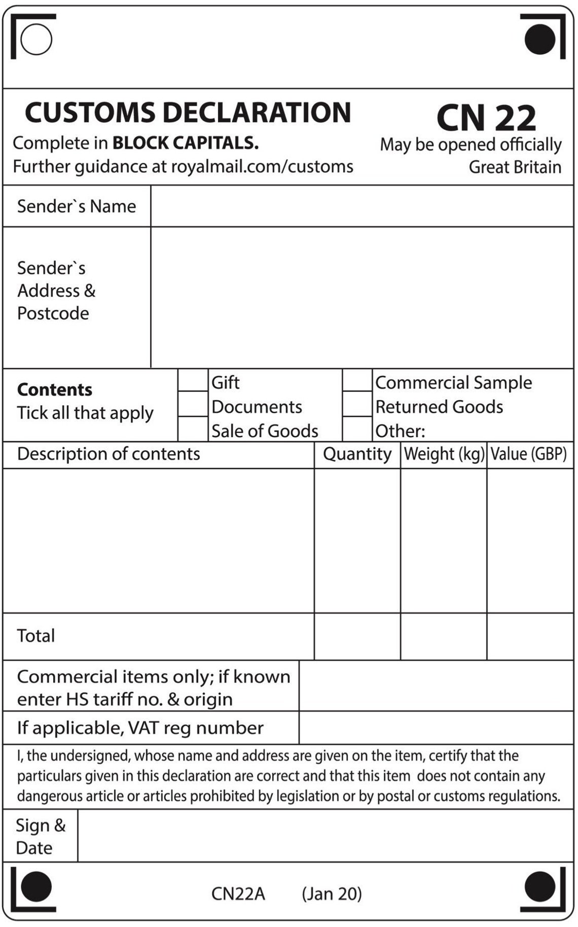 CN22 Customs Declaration Labels Postage Stickers 102mm X - Etsy