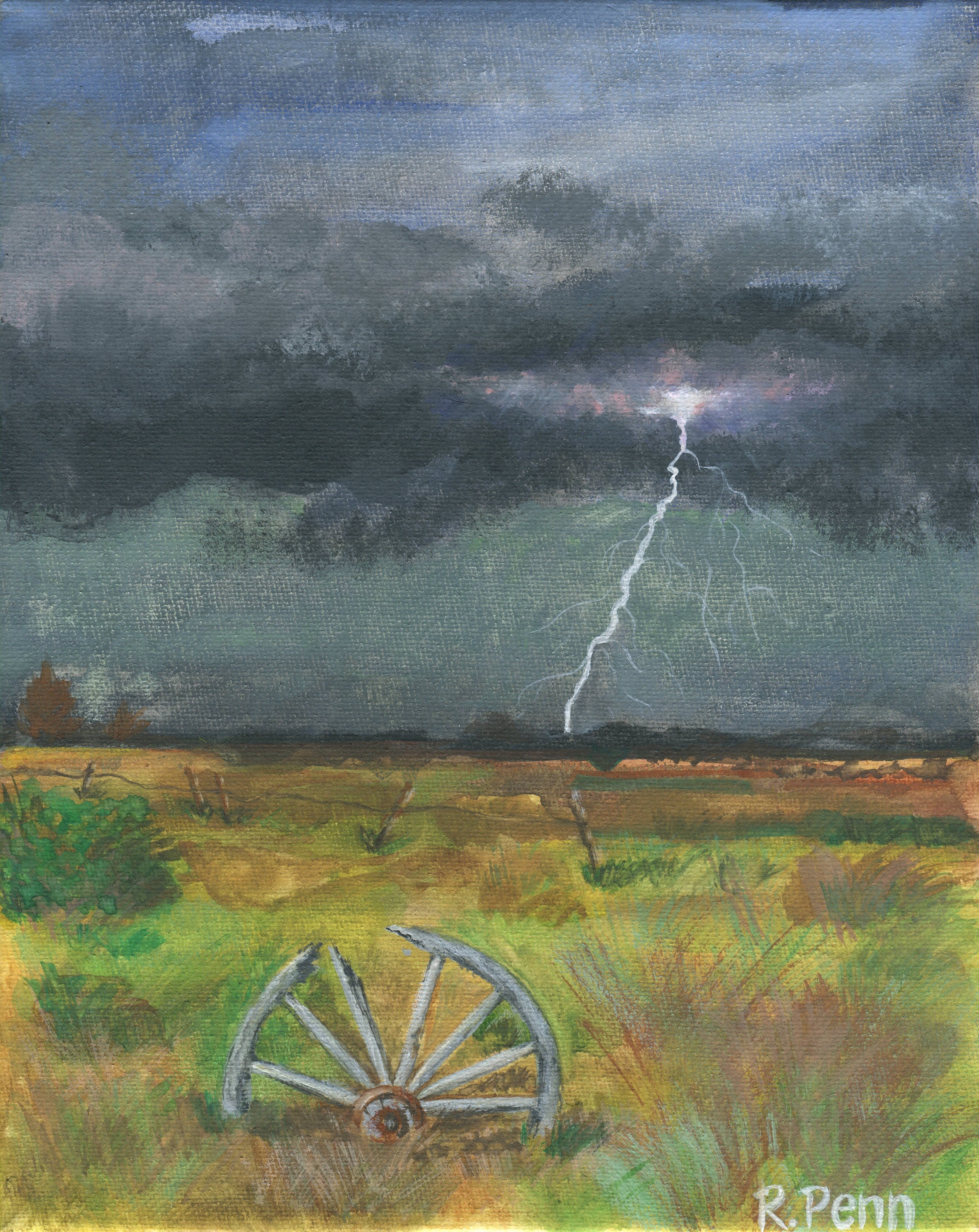 Art Print | Acrylic on Canvas | Lightning Storm Over Country Field - Etsy
