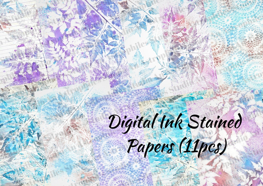 Handmade Printable Blue-purple Ink Dyed Papers, Digital Ink Stained ...