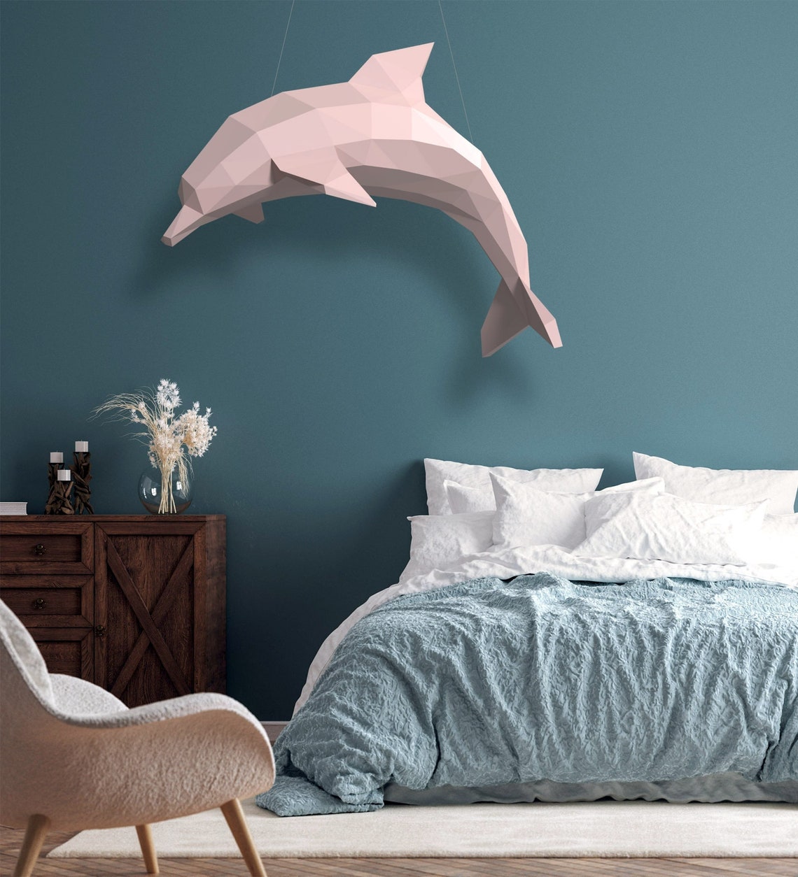 DOLPHIN Sculpture, Papercraft Template, 3D Papercraft Dolphin, Low Poly ...