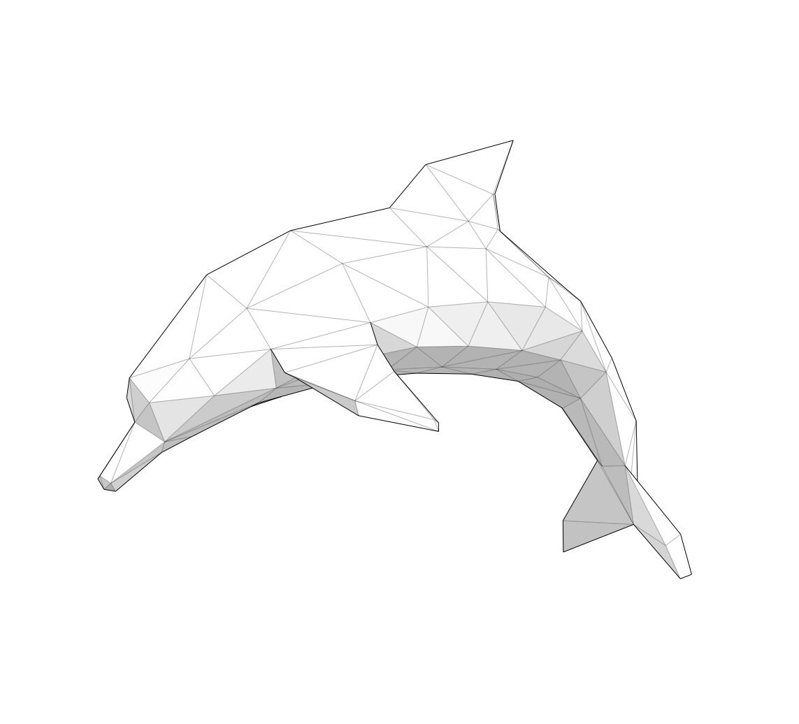DOLPHIN Sculpture, Papercraft Template, 3D Papercraft Dolphin, Low Poly ...