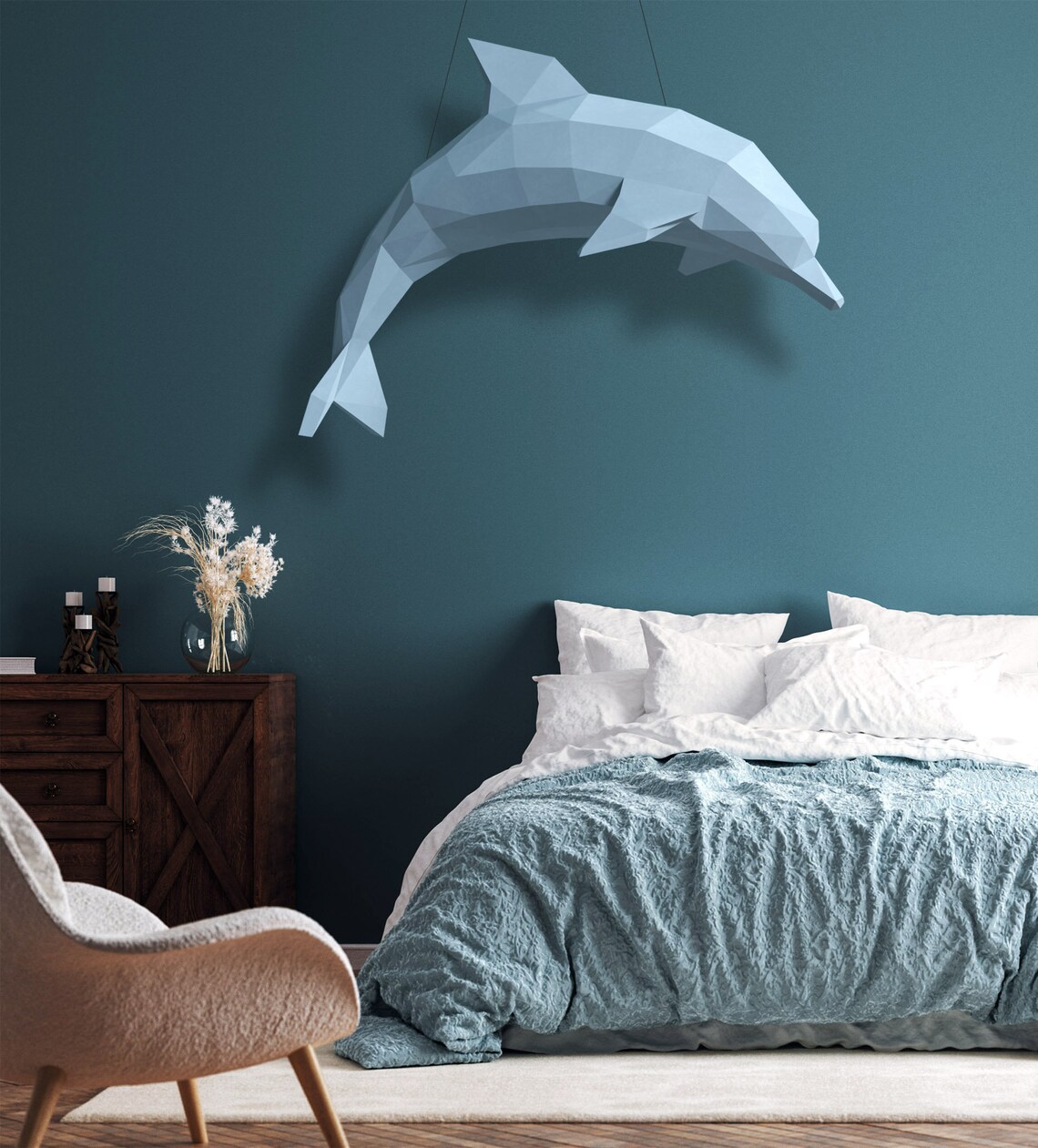 DOLPHIN Sculpture, Papercraft Template, 3D Papercraft Dolphin, Low Poly ...