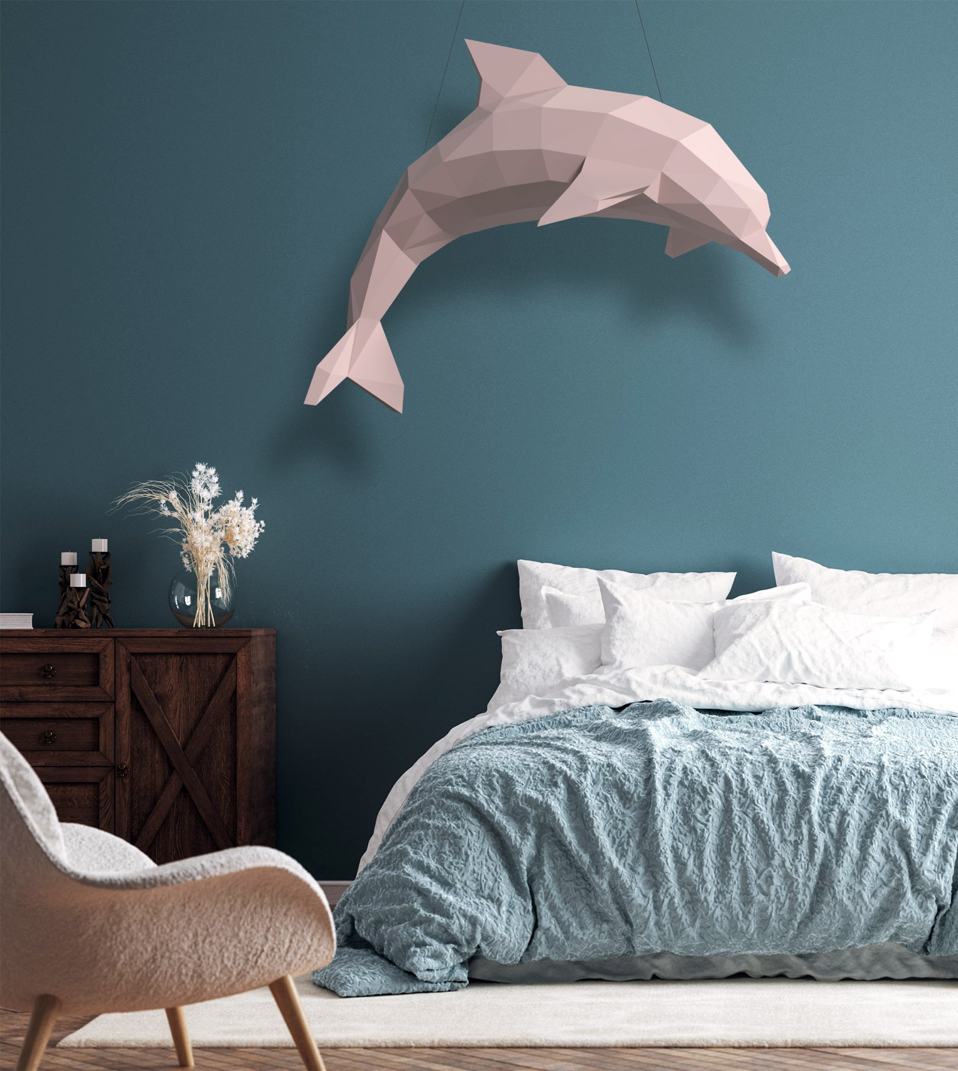 DOLPHIN Sculpture, Papercraft Template, 3D Papercraft Dolphin, Low Poly ...