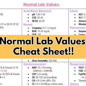 Normal Lab Value Cheat Sheet - Etsy New Zealand