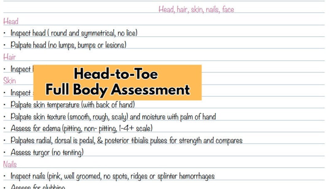 Full Body Assessment Nursing School - Etsy