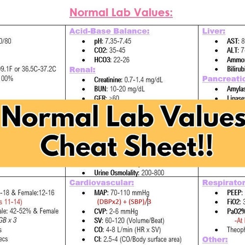 Nursing Lab References Cheat Sheet - Etsy