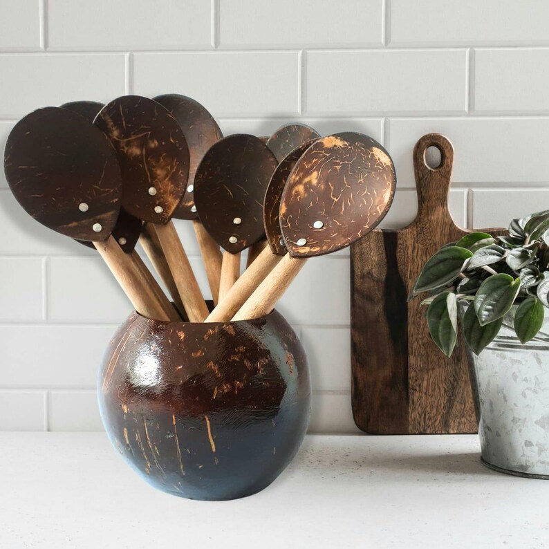 Eco-friendly Coconut Shell Spoons Set of 10 With Stylish Coconut Shell ...