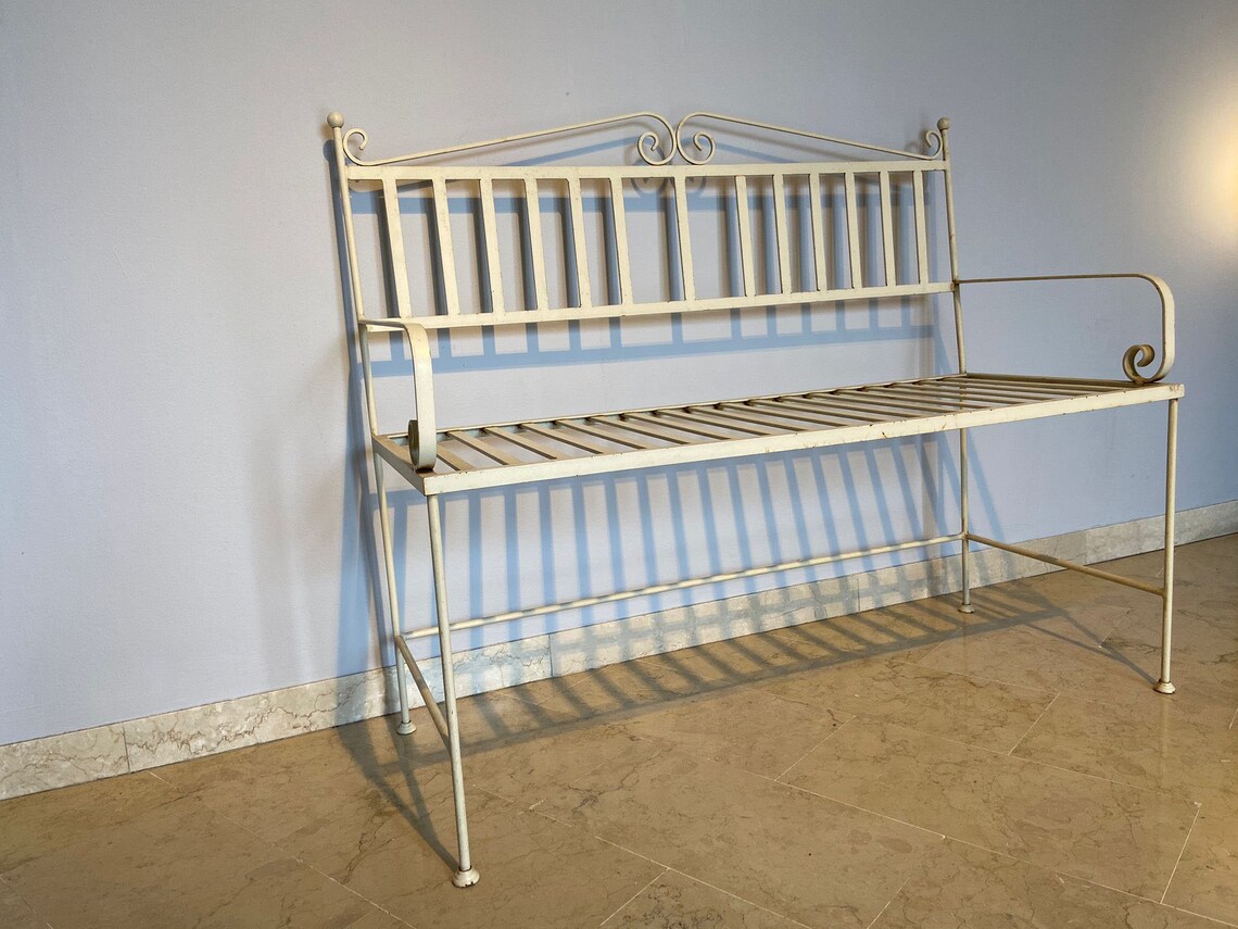 Wrought Iron Garden Bench in White Color Italy 70s | Etsy