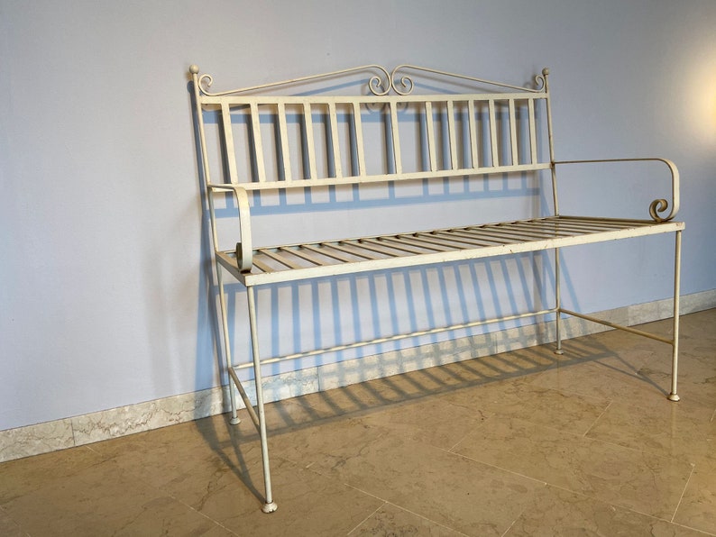 Wrought Iron Garden Bench in White Color Italy 70s | Etsy
