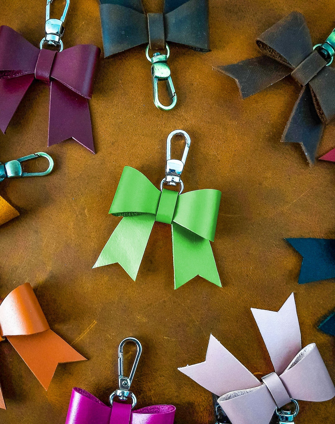 Crazy Horse Leather Bow Keychain Personalized Lovely Bow - Etsy
