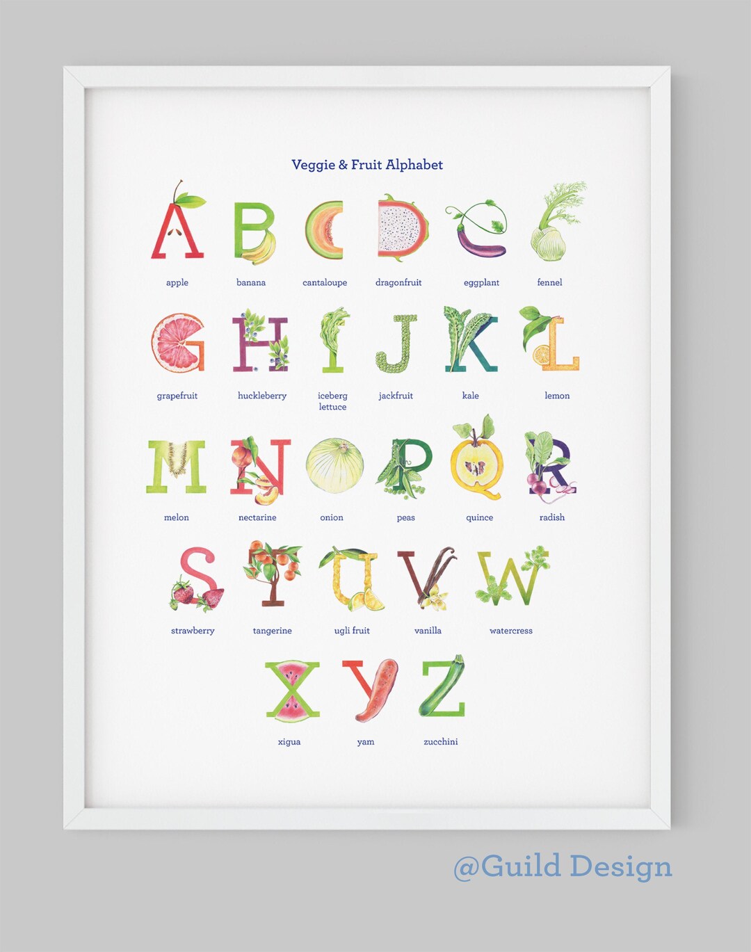 Handmade Veggie and Fruit Poster, Alphabet Poster, Nursery Decor ...