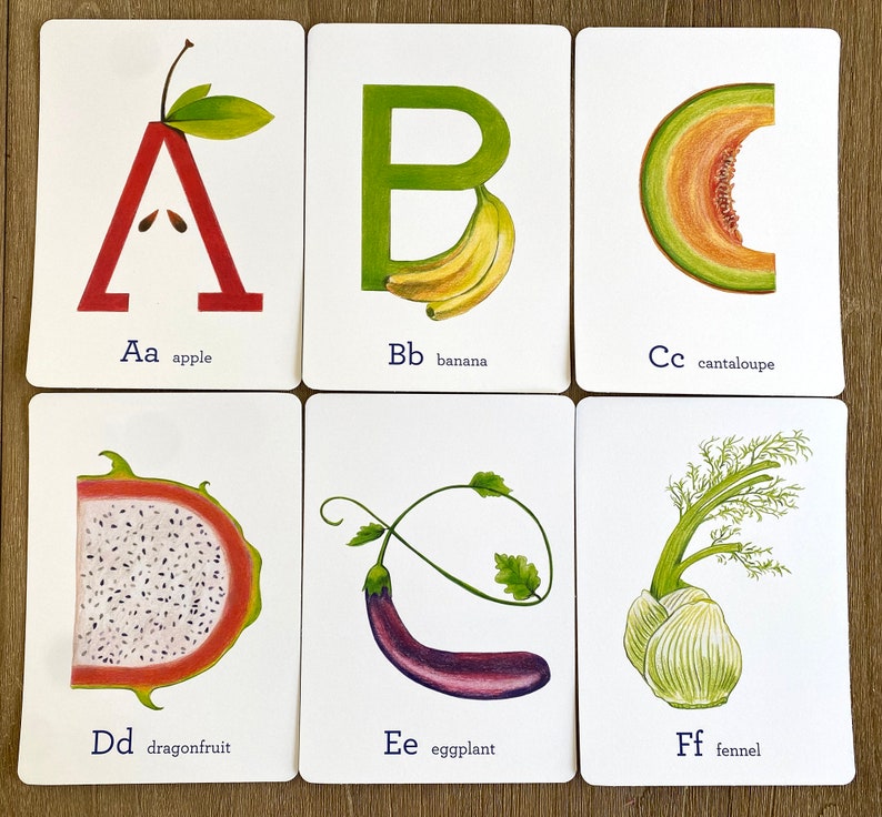 Veggie/fruit ALPHABET Card Set - Etsy