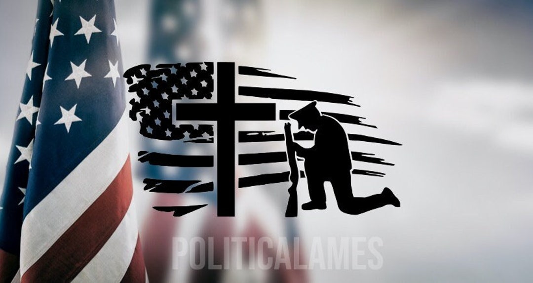 Distress American Flag Police Officer With Cross Vinyl Decal | Leo ...