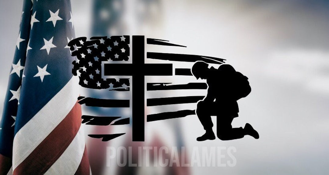 Distress American Flag Military With Cross Vinyl Decal | Army | Marine ...