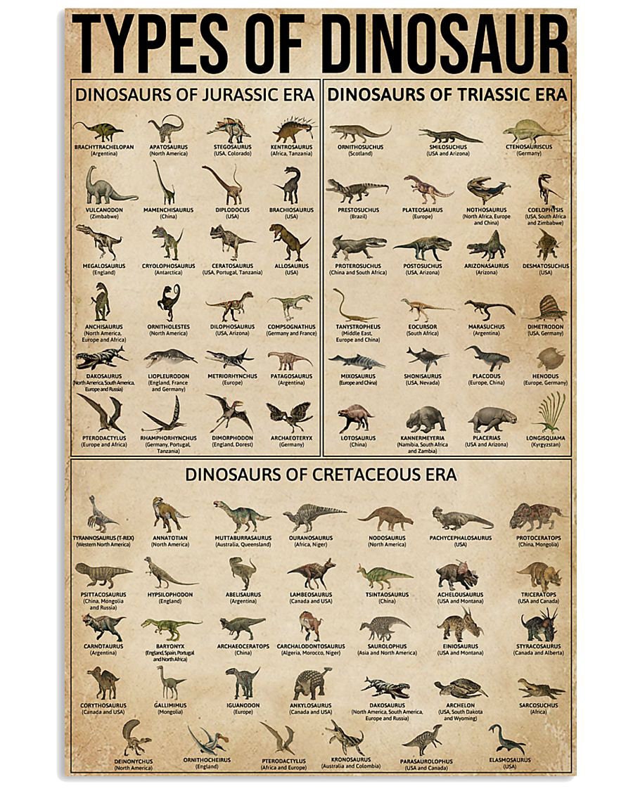 Types of Dinosaur Poster Dinosaurs Poster Knowledge Poster - Etsy UK