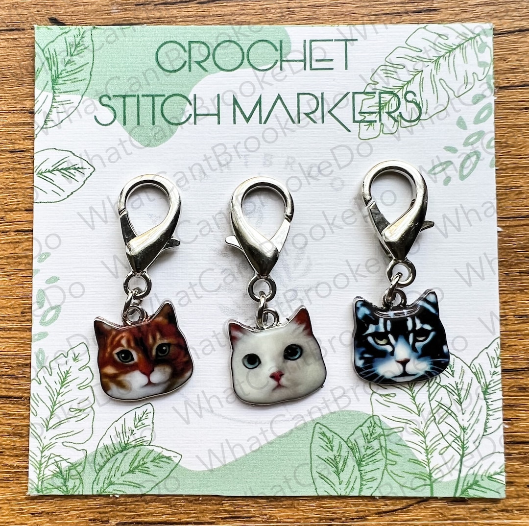 Realistic Cat Face Crochet Stitch Markers - Set of 3 Pieces - White ...