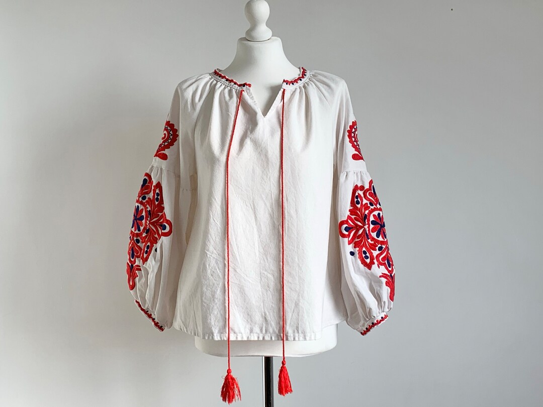 Vintage Folklore Balloon Sleeve Top Size Medium - Etsy