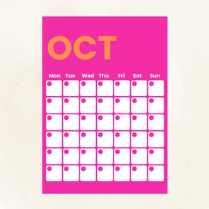 Color Callendar Printable - Undated Wall Calendar A4, A3, A5 US Letter ...