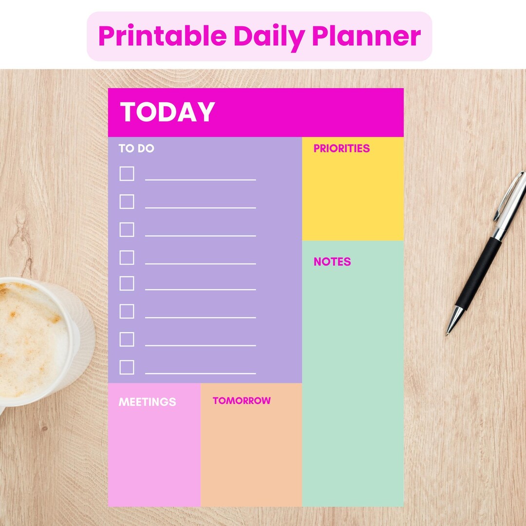 Printable Daily Planner Color Block A4 - Instant PDF Download - Fun ...