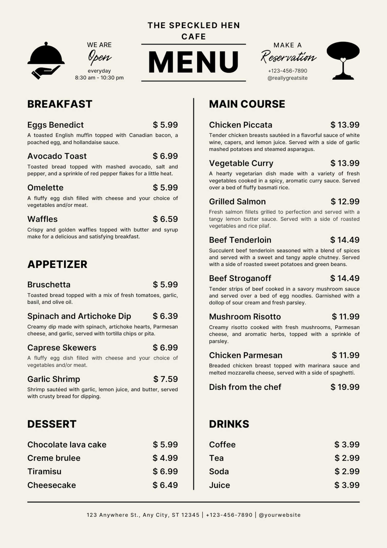 Minimal Restaurant Menu Template - Editable Food Menu Canva - Etsy