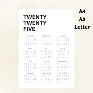 Minimalist 2025 Wall Callendar Printable - A4, A4, US Letter - Instant ...