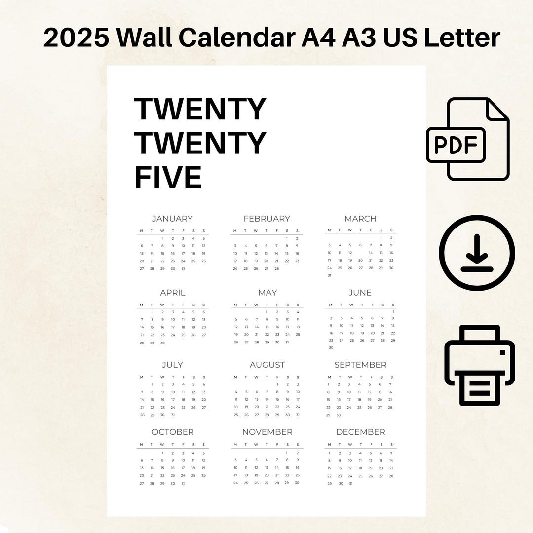 Minimalist 2025 Wall Callendar Printable - A4, A4, US Letter - Instant ...